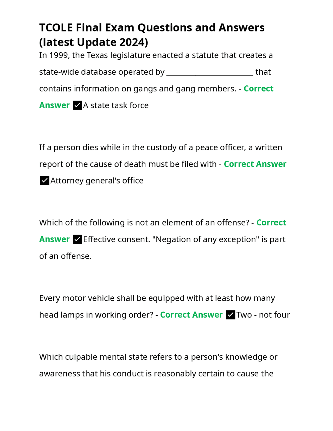 TCOLE Final Exam Questions and Answers: A Comprehensive Review | Exams ...