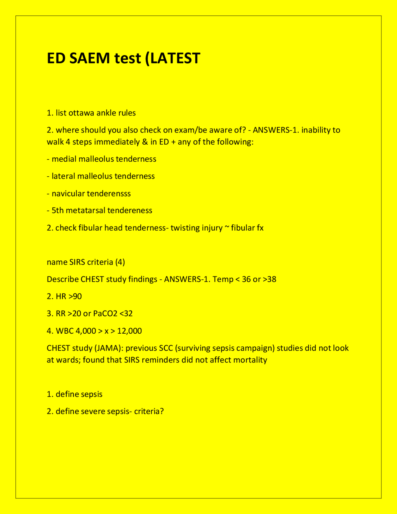 Emergency Medicine SAEM Test: Questions and Answers | Exams Nursing ...