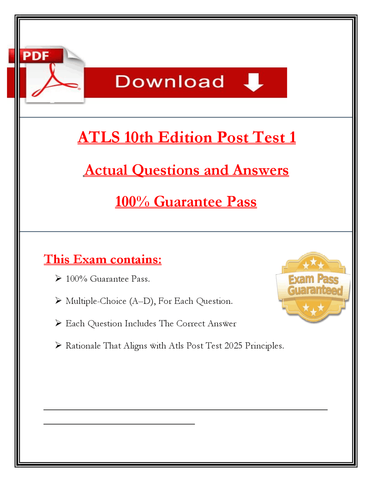 ATLS 10th Edition Post Test 1 (Latest 2025 / 2026): Most Comprehensive ...