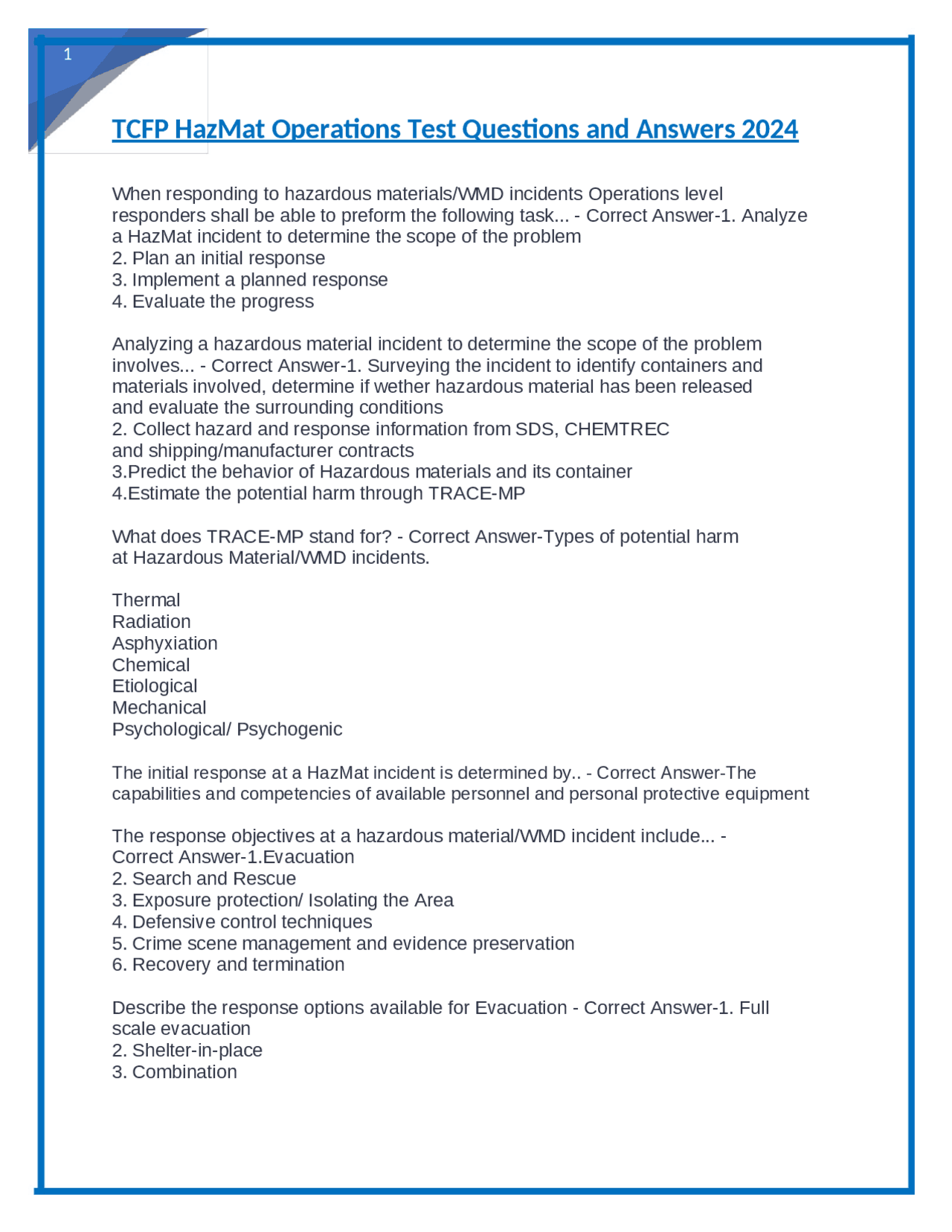 HazMat Operations: Test Questions and Answers for First Responders ...