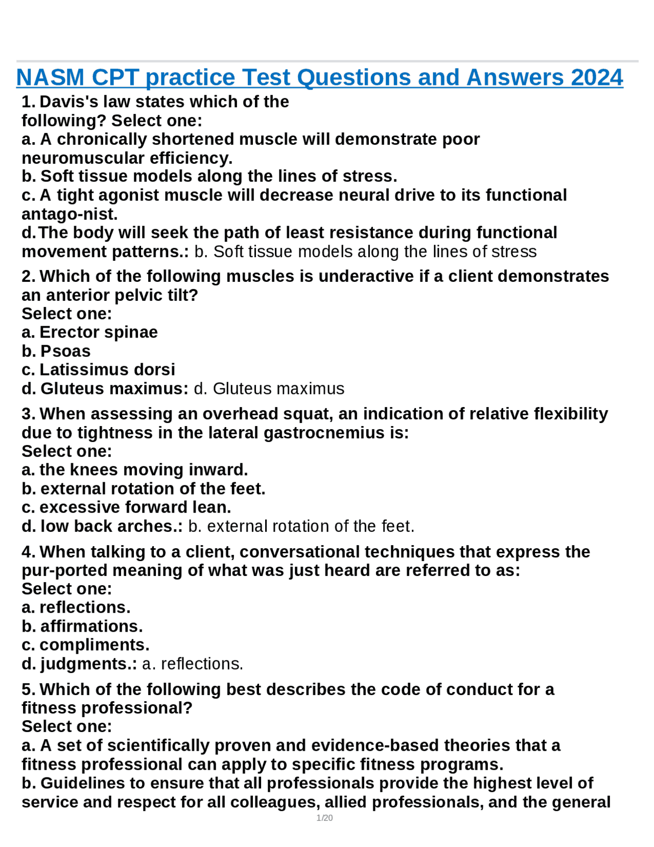 NASM CPT Practice Test Questions and Answers 2024: A Comprehensive ...