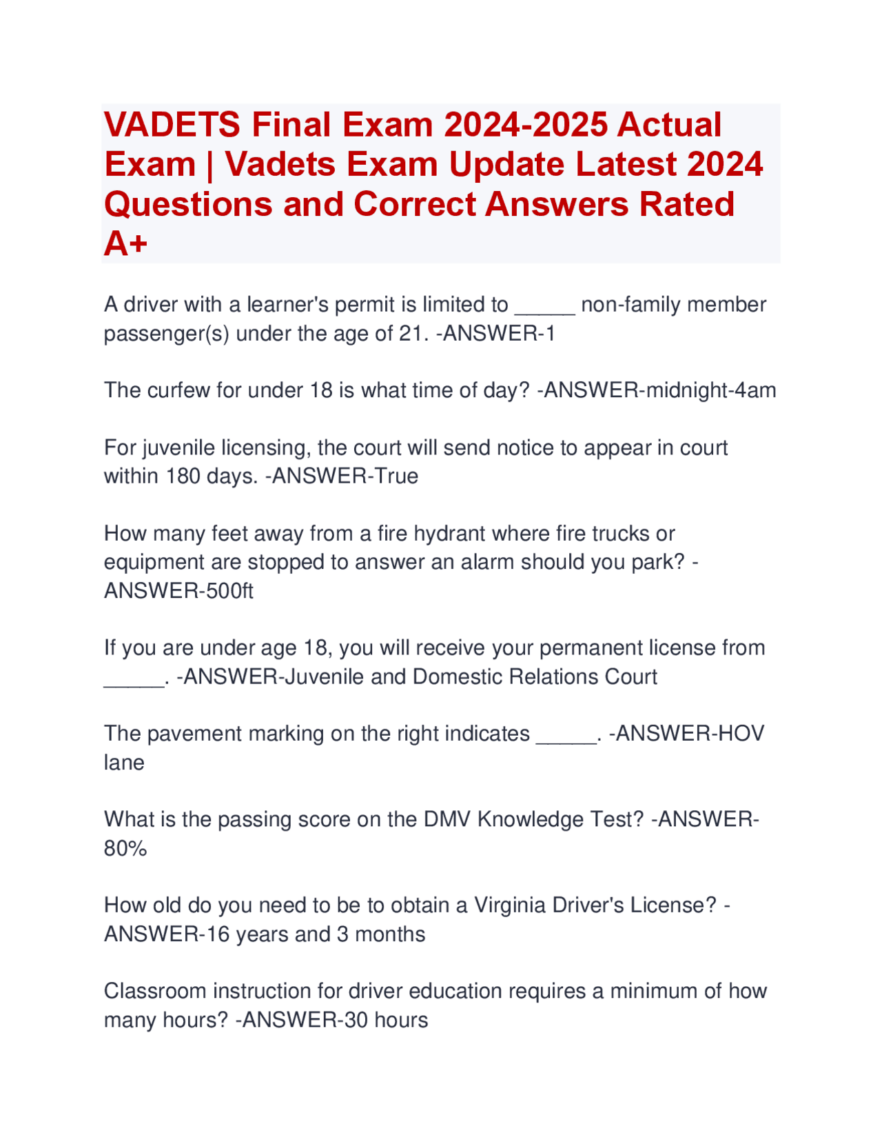 VADETS Final Exam 2024-2025 Actual Exam | Vadets Exam Update Latest ...
