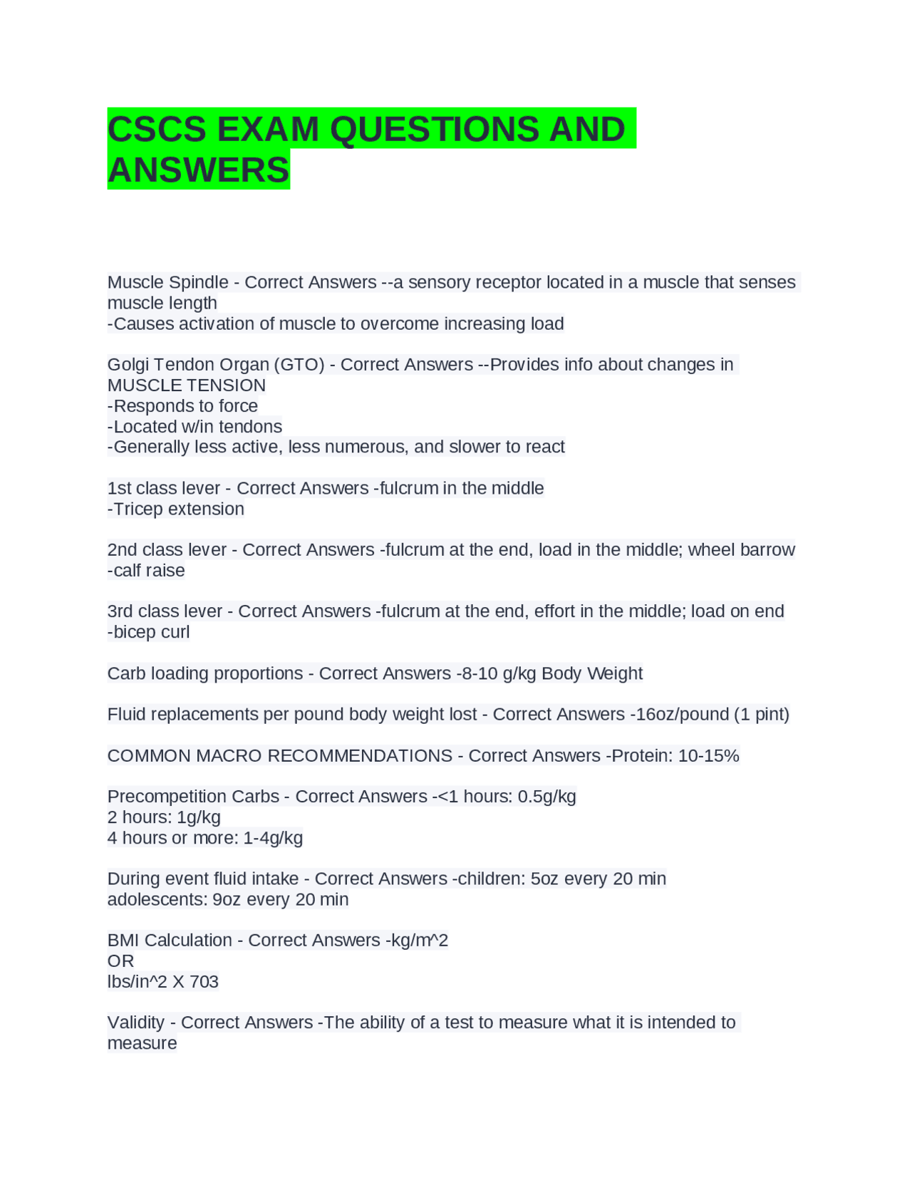 CSCS Exam Questions and Answers: A Comprehensive Guide to Exercise ...