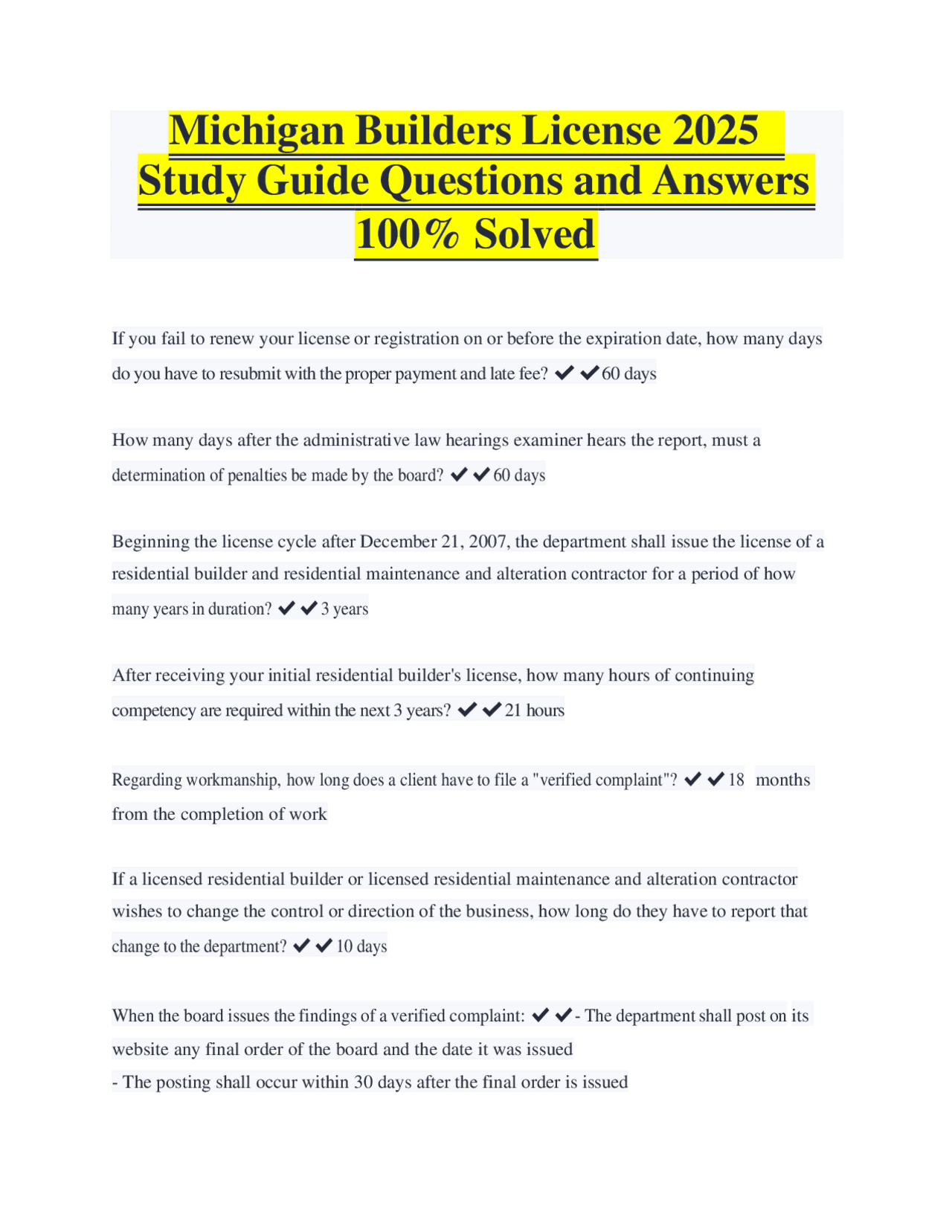 Michigan Builders License 2025 Study Guide Questions and Answers 100% ...