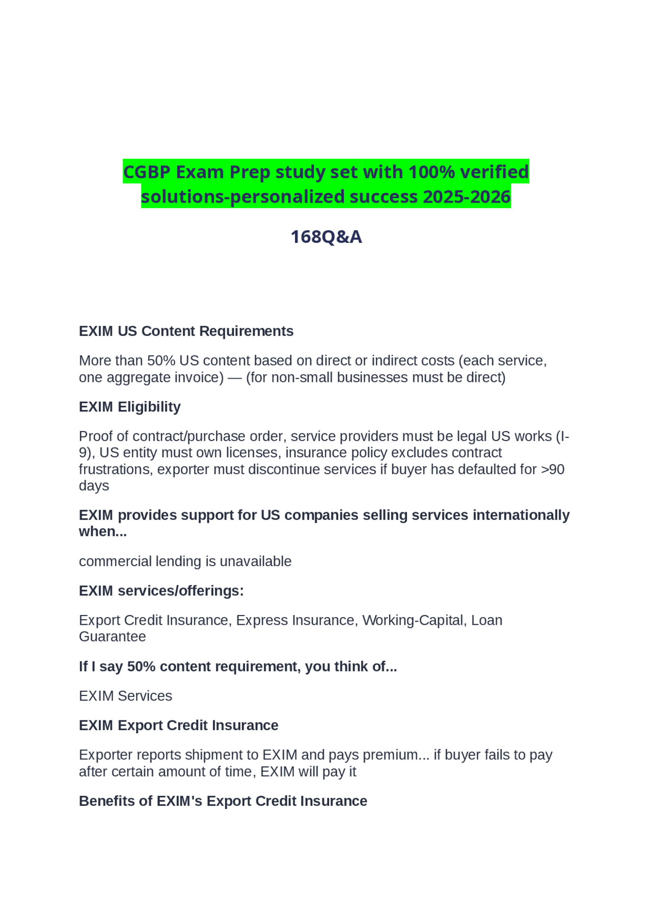 CGBP Exam Prep study set with 100% verified solutions-personalized ...