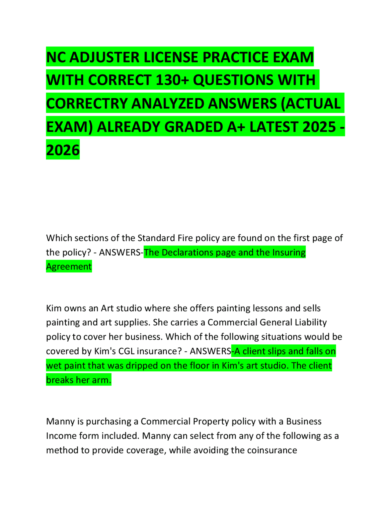 NC Adjuster License Practice Exam: 130+ Questions and Answers | Exams ...