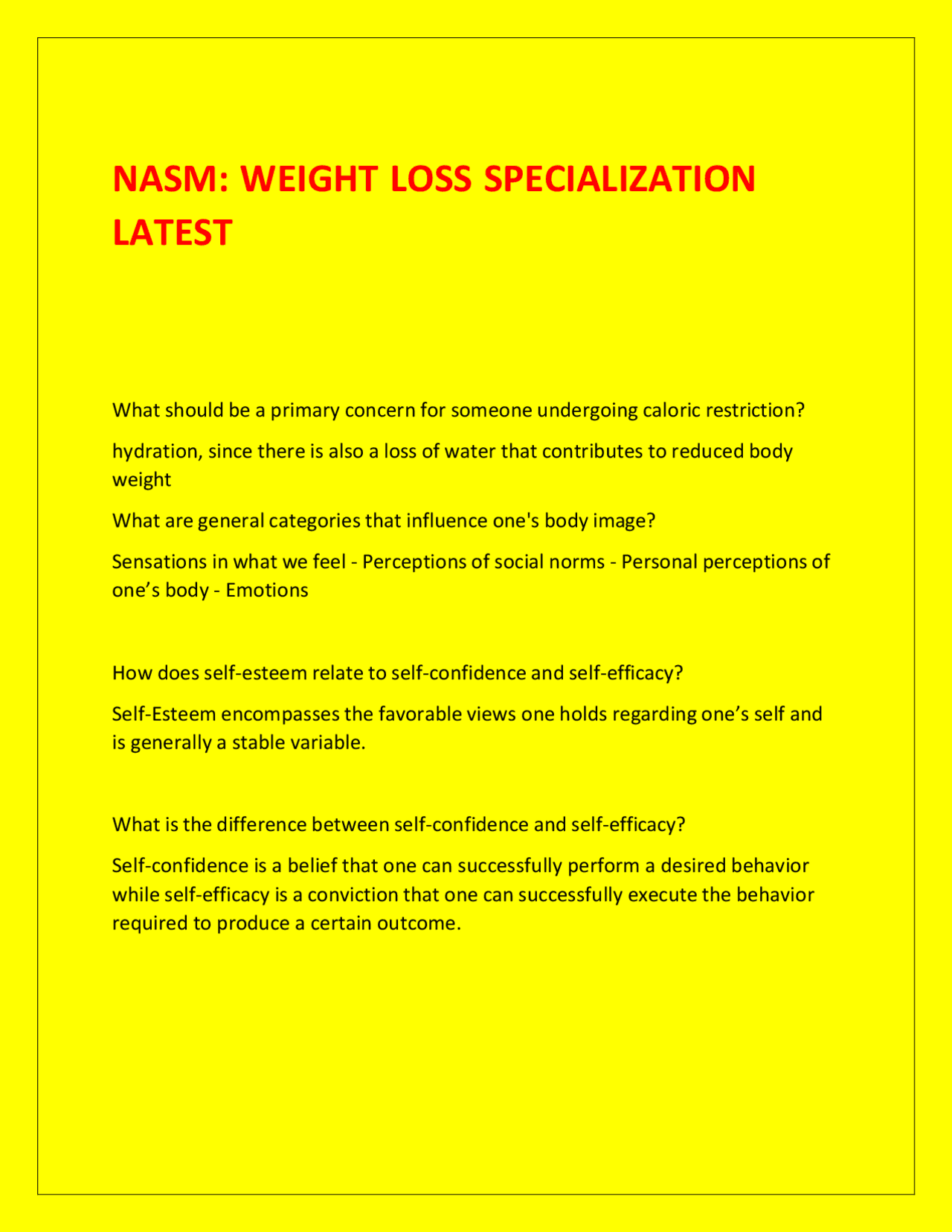 NASM: WEIGHT LOSS SPECIALIZATION LATEST QUESTIONS AND ANSWERS 2025 ...