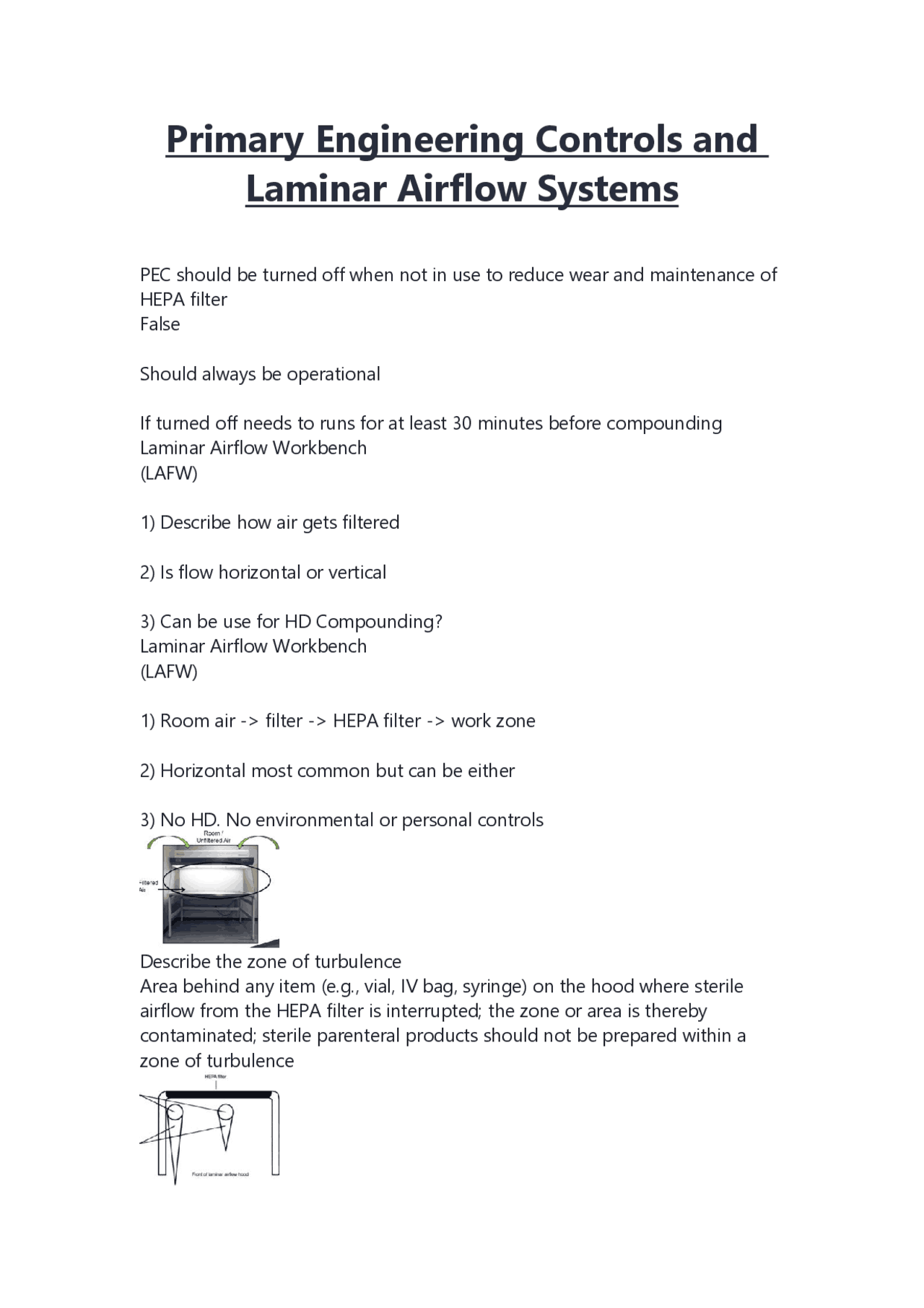 Primary Engineering Controls and Laminar Airflow Systems | Exams Engineering | Docsity