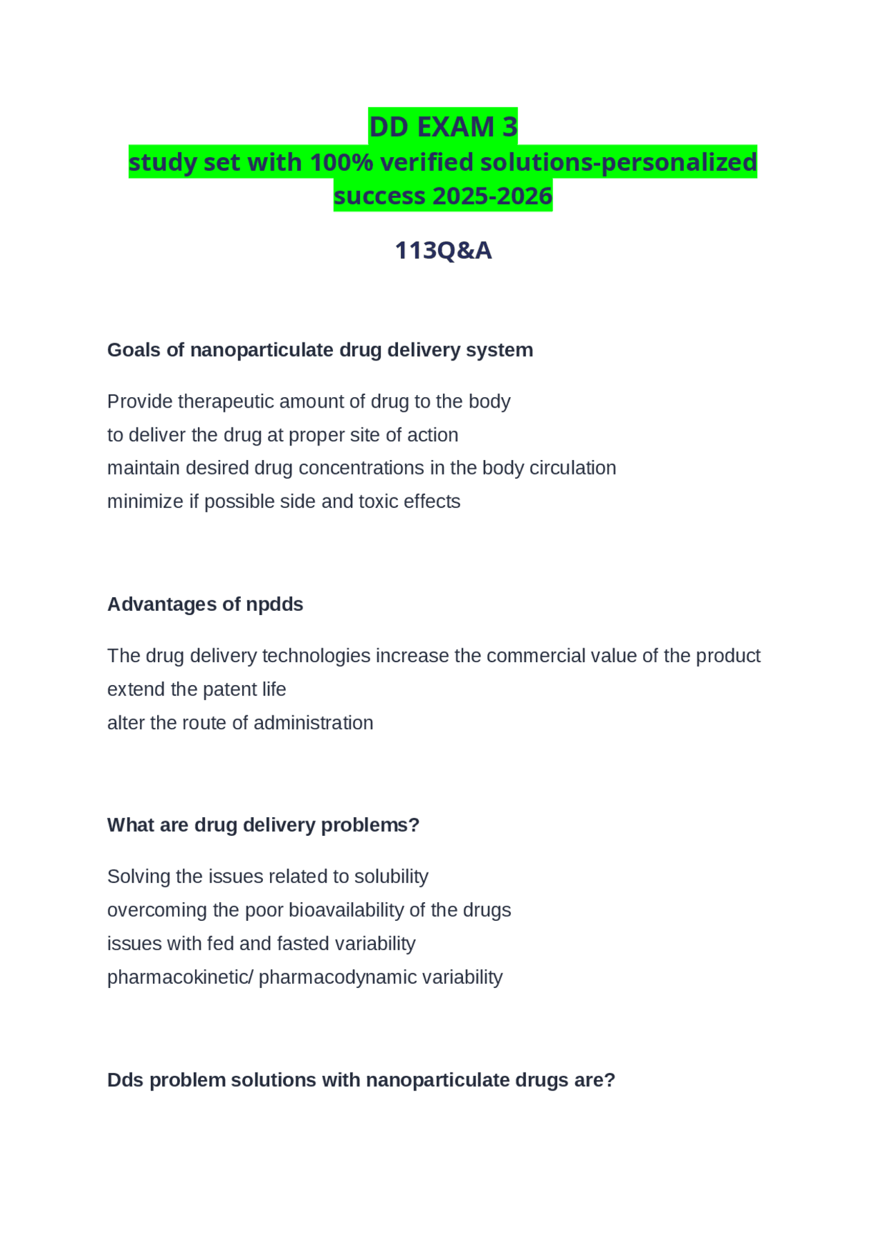 DD EXAM 3 study set with 100% verified solutions-personalized success ...