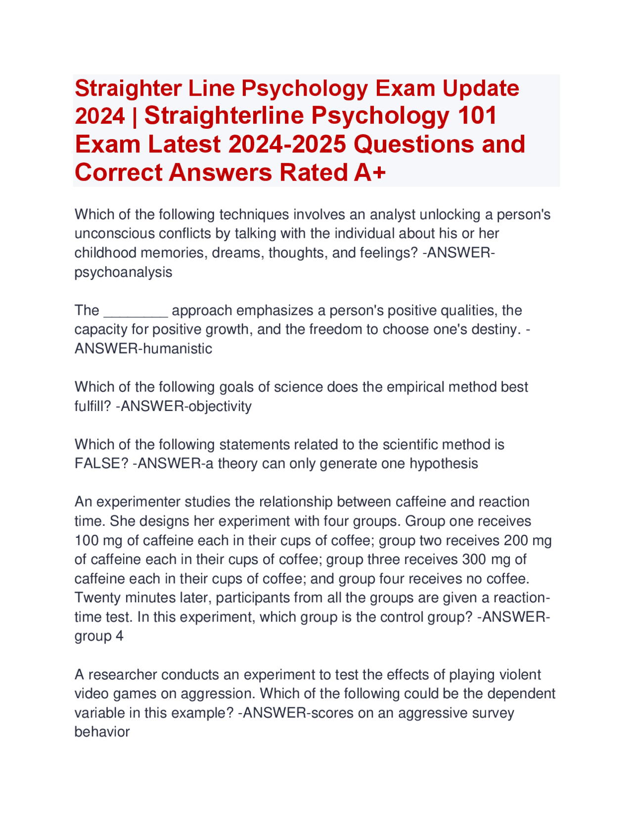 Straighter Line Psychology Exam Update 2024 | Straighterline Psychology ...