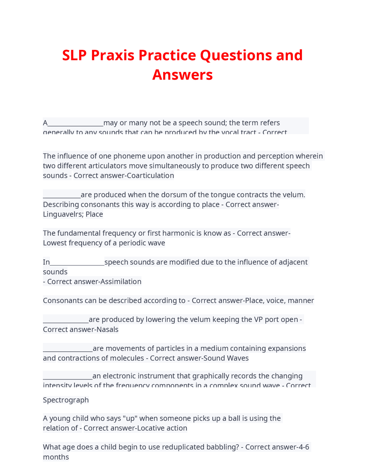SLP Praxis Practice Questions and Answers: Speech and Language ...