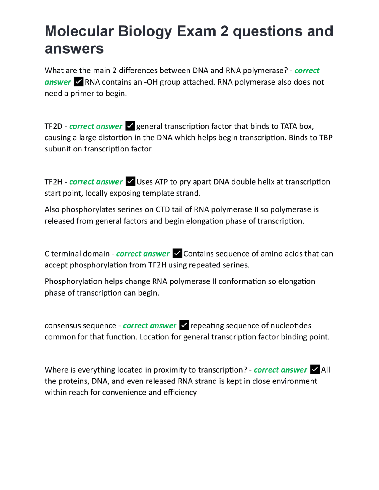 Molecular Biology Exam 2 questions and answers | Exams Molecular ...