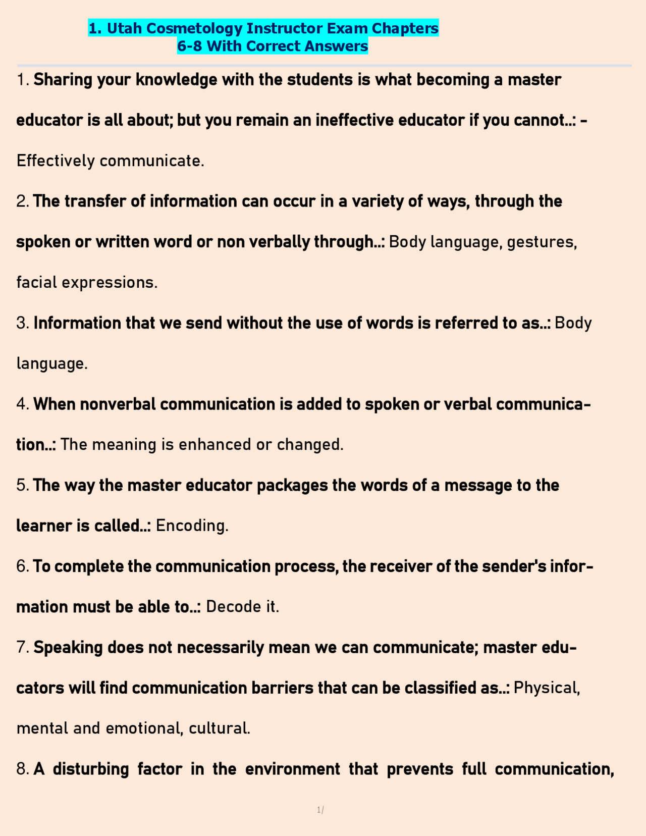 UTAH 3RD EDITION MASTER EDUCATOR Exam Questions And Verified Solutions ...