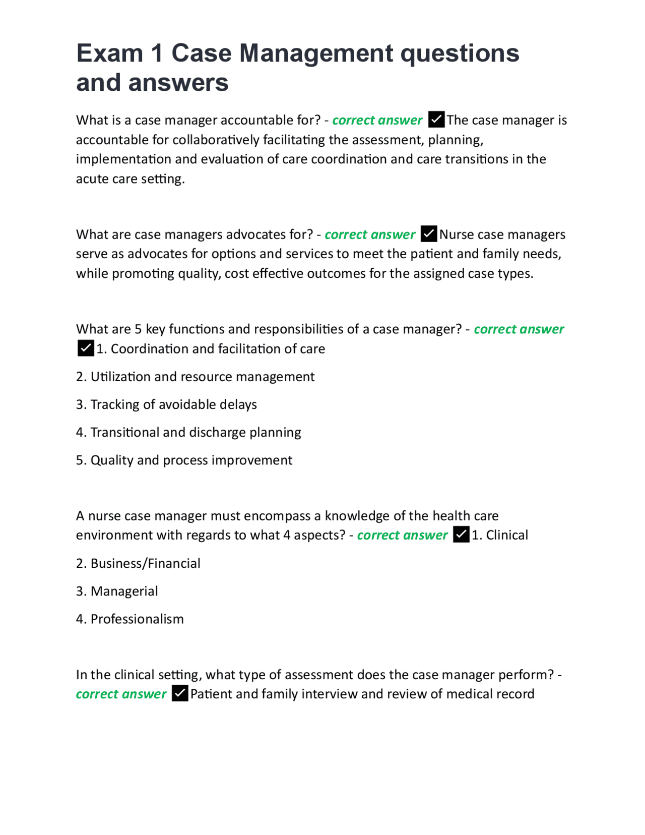 Case Management: Questions and Answers for Exam Preparation | Exams ...