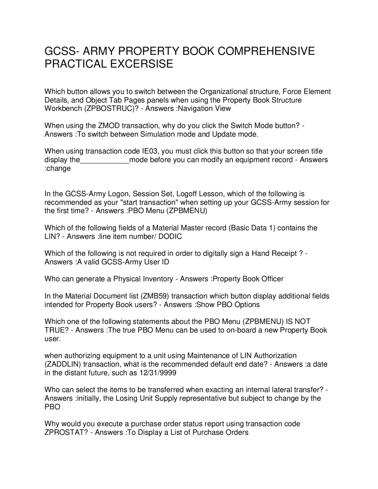 GCSS-Army Property Book: A Comprehensive Practical Exercise | Exams ...