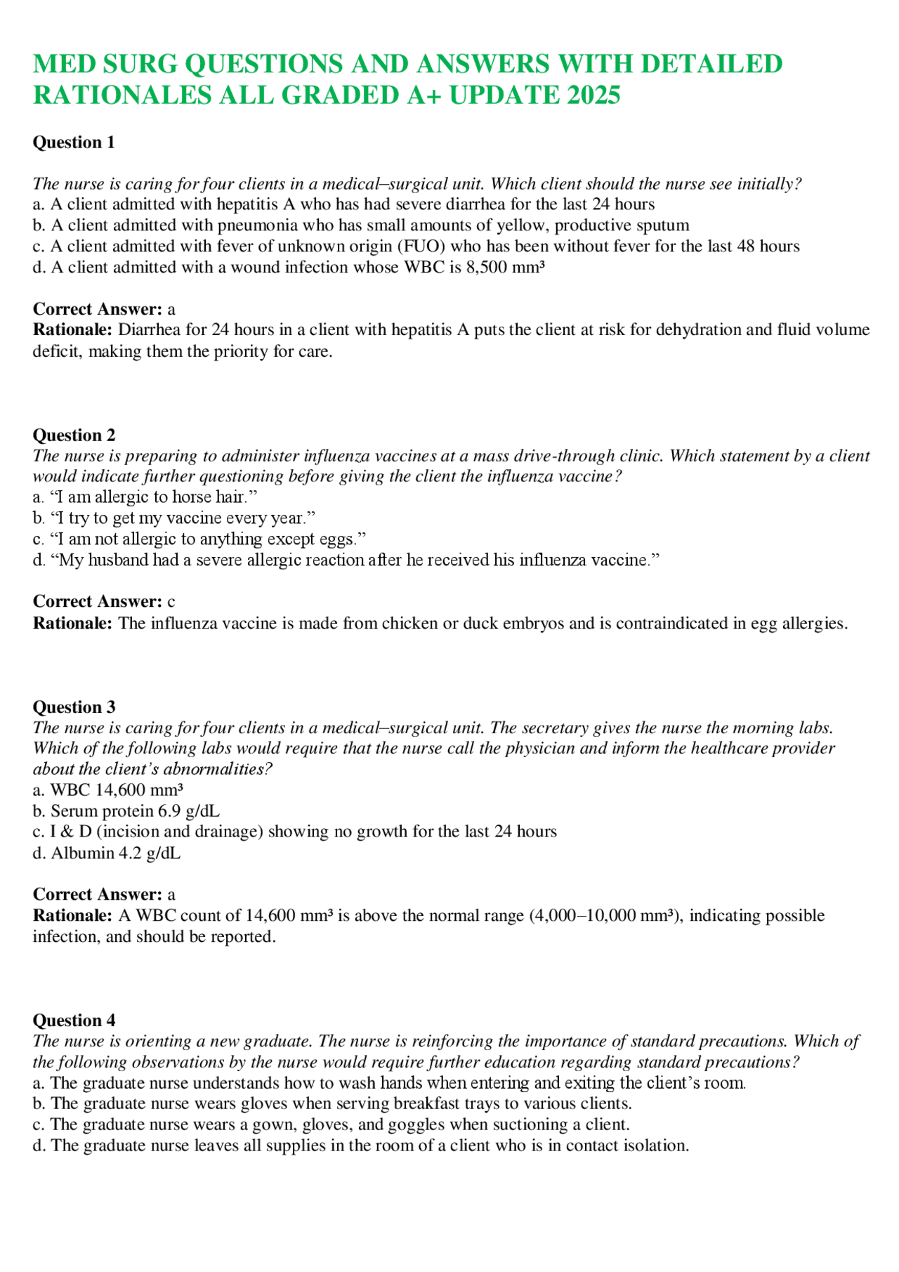 Medical-Surgical Nursing Practice Questions and Answers with Rationales ...