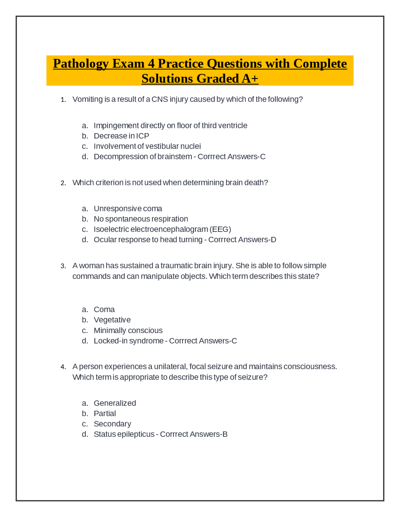 Pathology Exam Practice Questions and Answers | Exams Nursing | Docsity