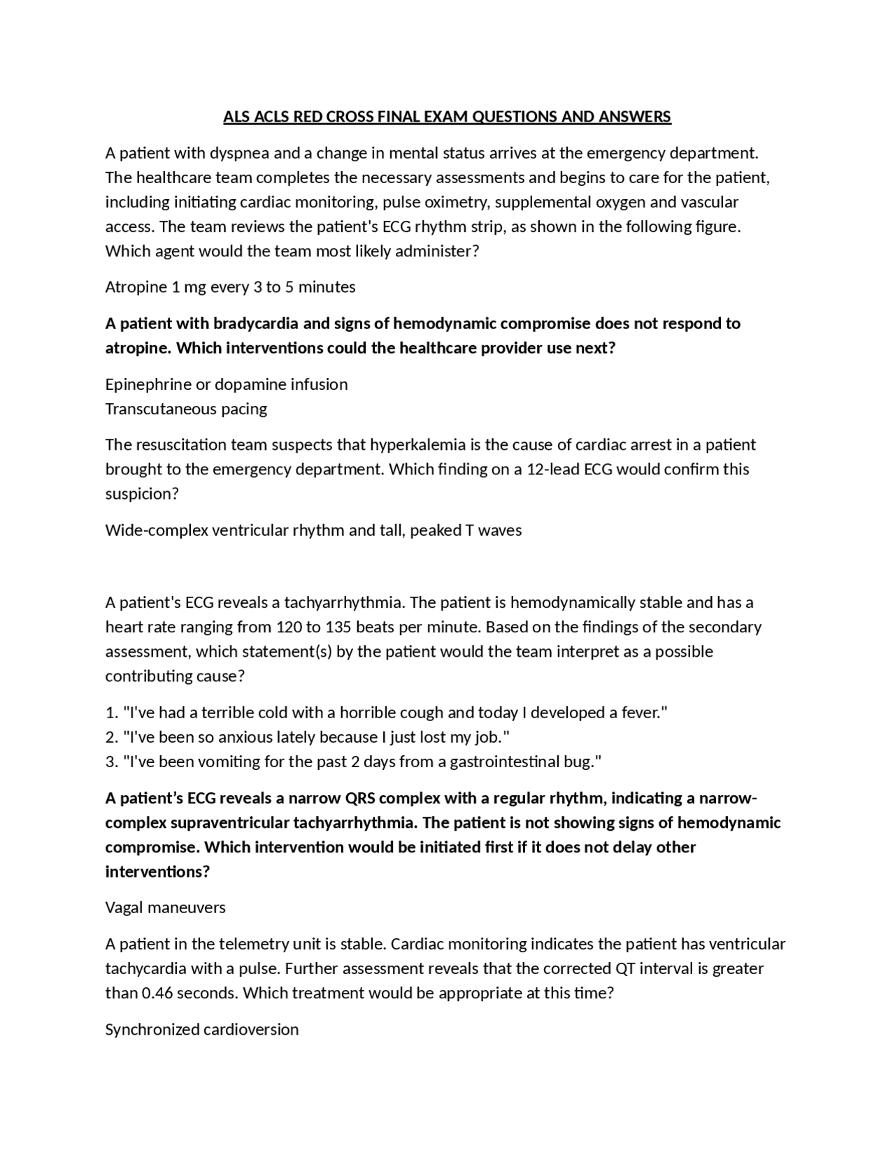 ALS ACLS RED CROSS FINAL EXAM QUESTIONS AND ANSWERS | Exams Advanced ...