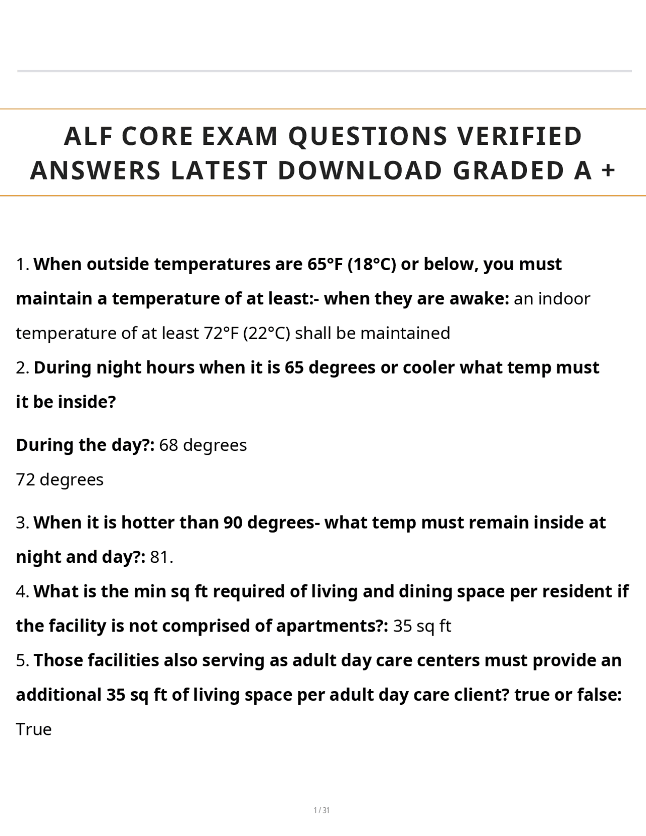 ALF CORE EXAM QUESTIONS VERIFIED ANSWERS LATEST DOWNLOAD GRADED A ...