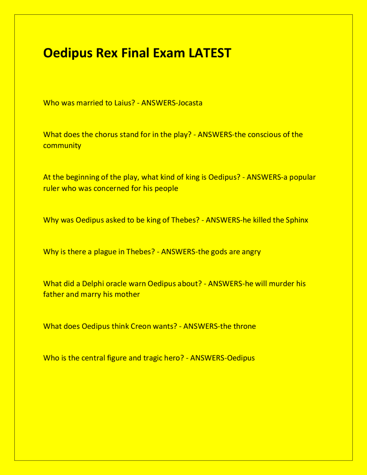 Oedipus Rex: A Comprehensive Q&A Review | Exams Advanced Education ...