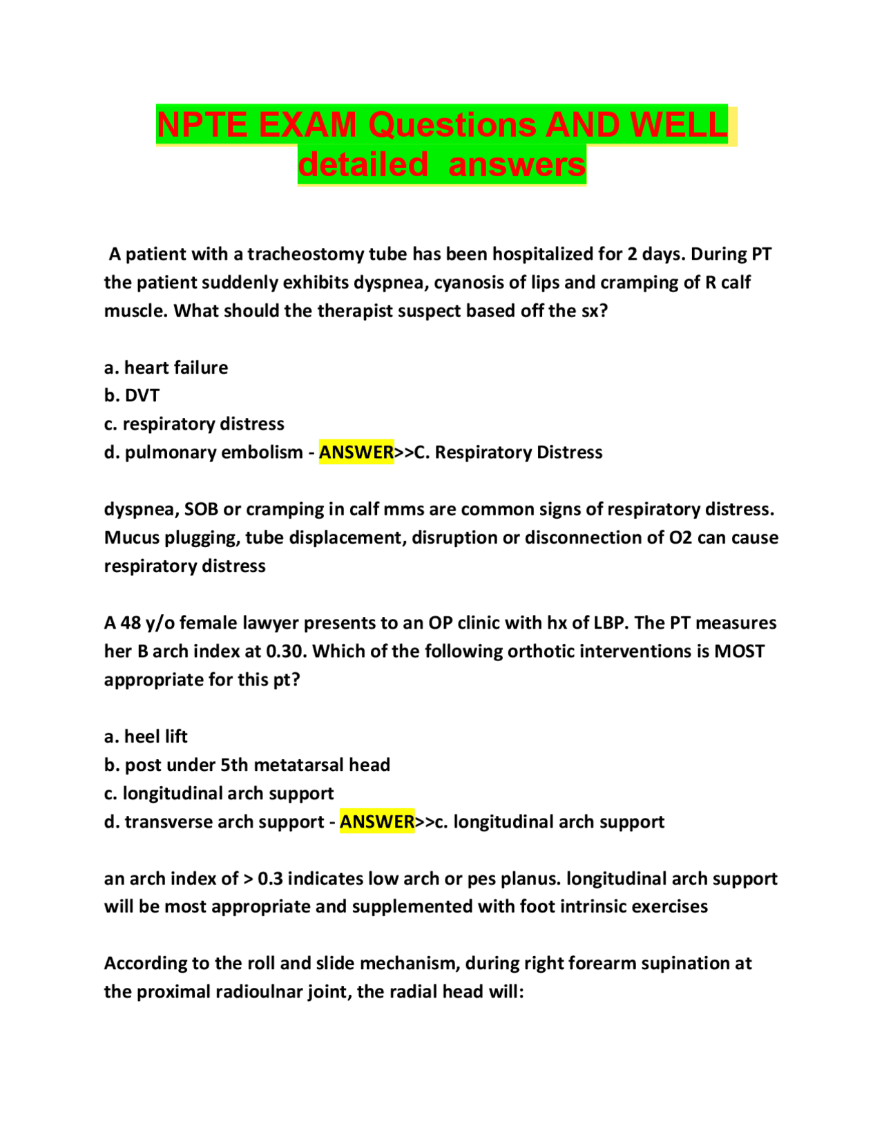 NPTE EXAM Questions AND WELL detailed answers | Exams Nursing | Docsity