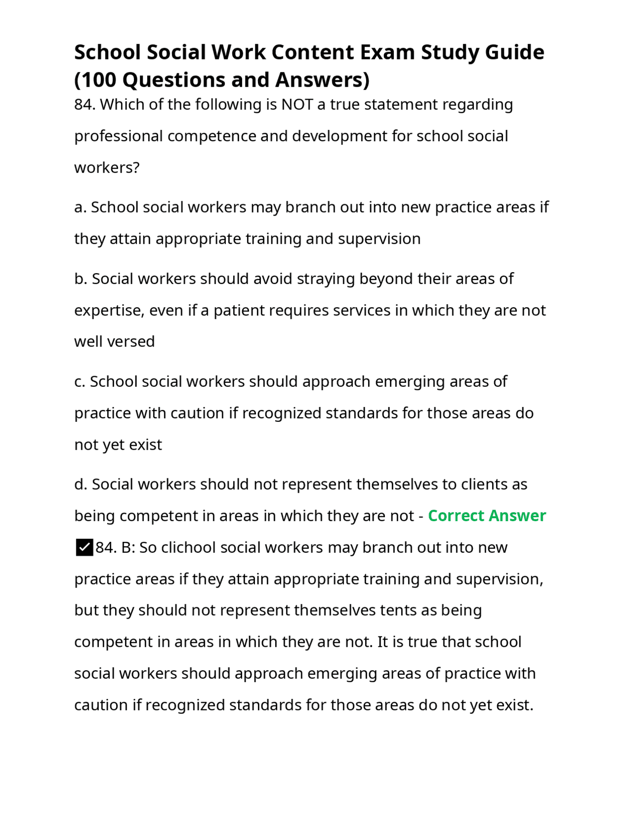 School Social Work Exam Study Guide: 100 Questions and Answers | Exams ...