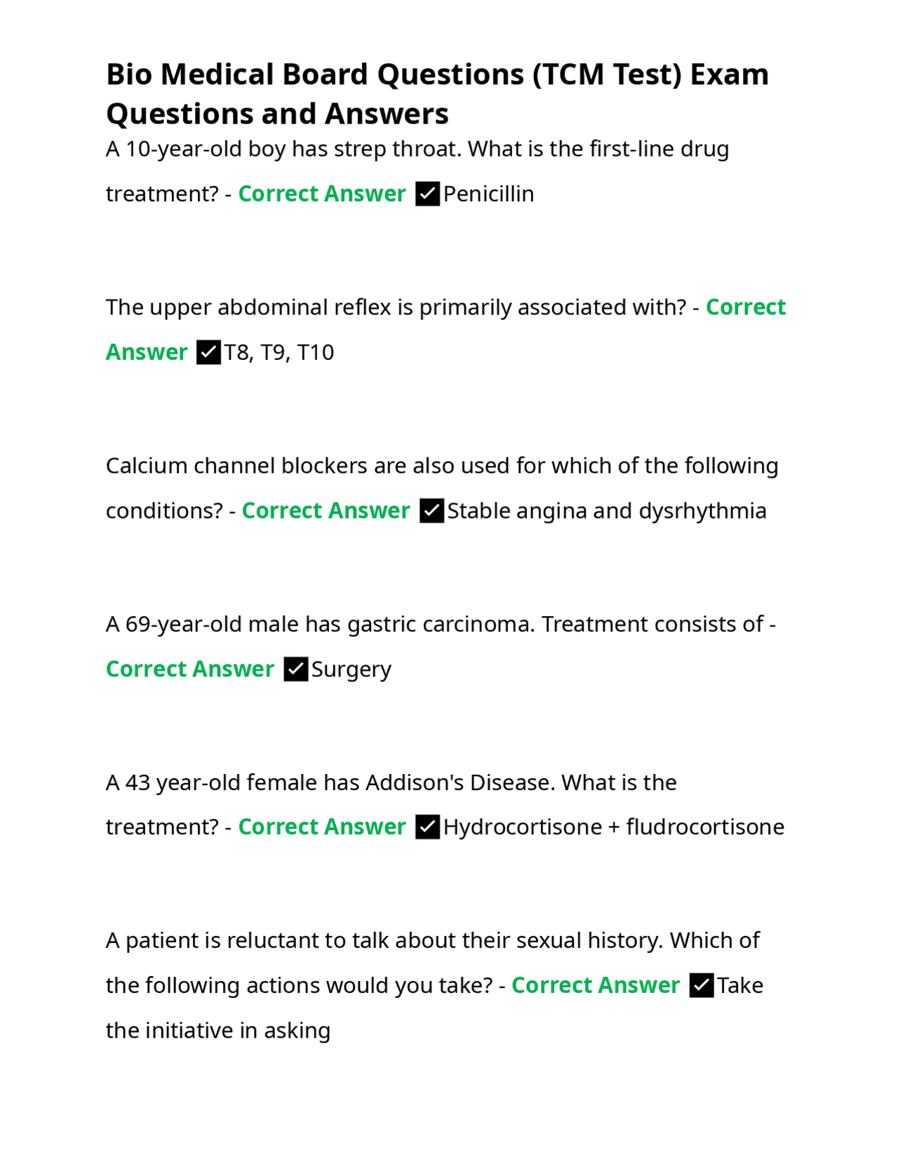Bio Medical Board Questions (TCM Test) Exam Questions and Answers ...