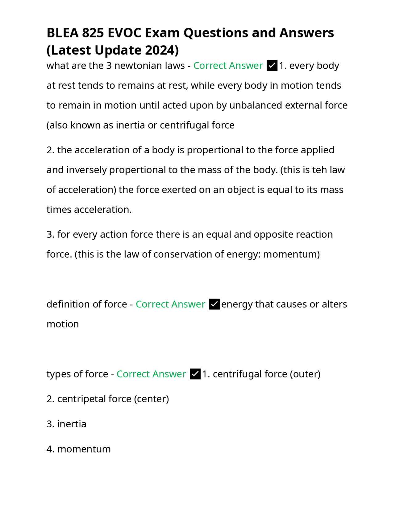 BLEA 825 EVOC Exam Questions and Answers: Vehicle Dynamics, Driving ...