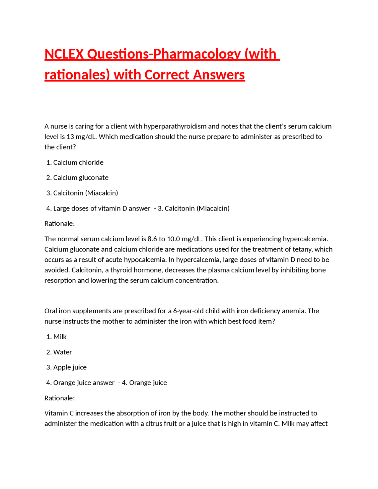NCLEX Questions-Pharmacology (with rationales) with Correct Answers ...