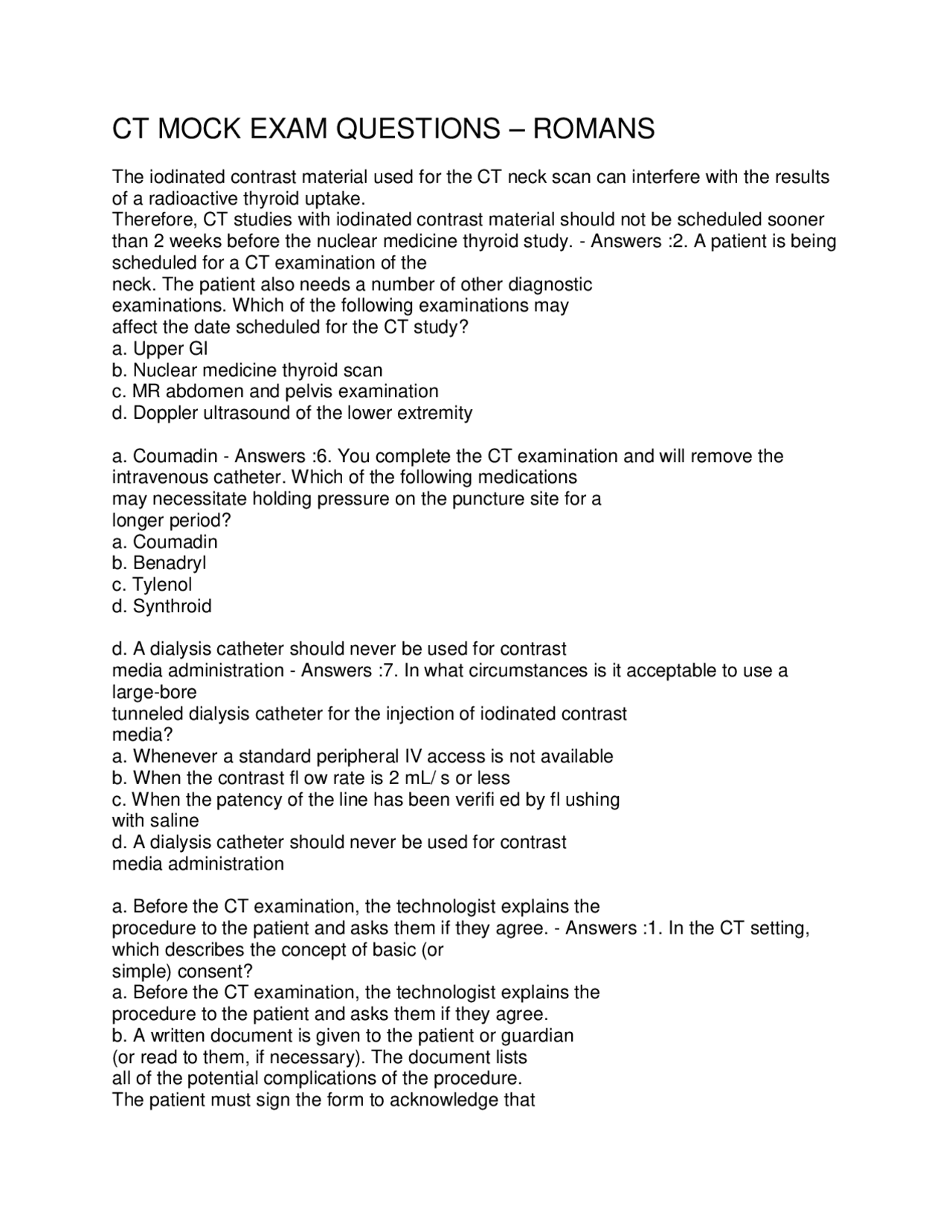 CT Mock Exam Questions: Radiology Procedures and Contrast Media | Exams ...