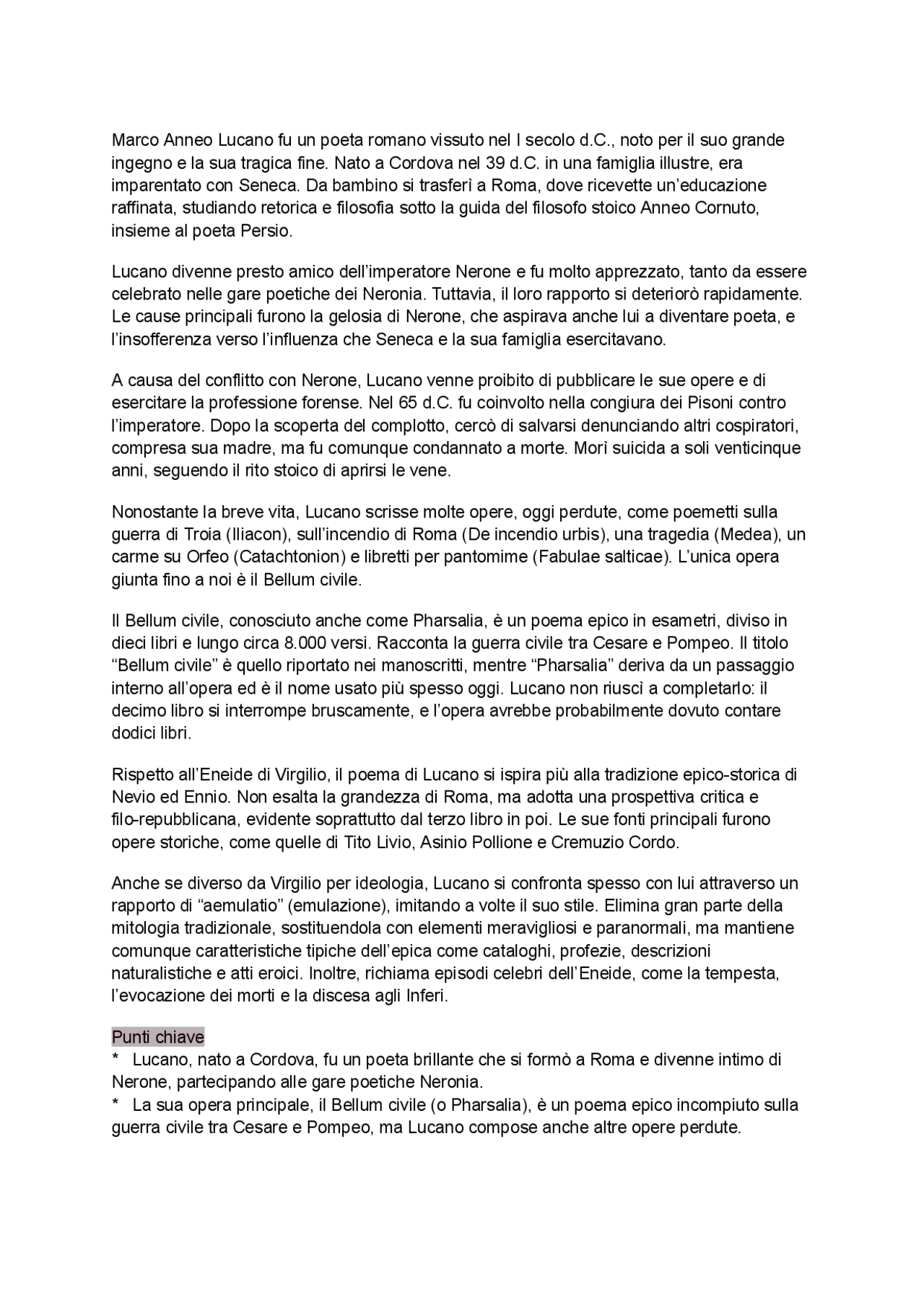 Biografia e opere lucano | Cheat Sheet Latin | Docsity