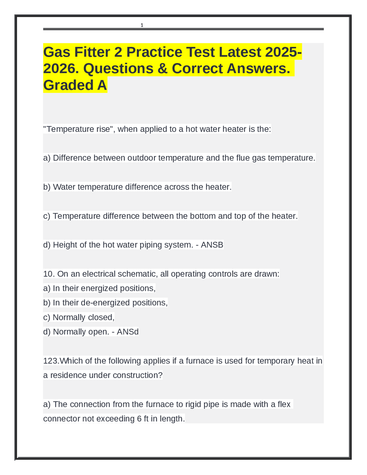 Gas Fitter 2 Practice Test Latest 2025-2026. Questions & Correct ...