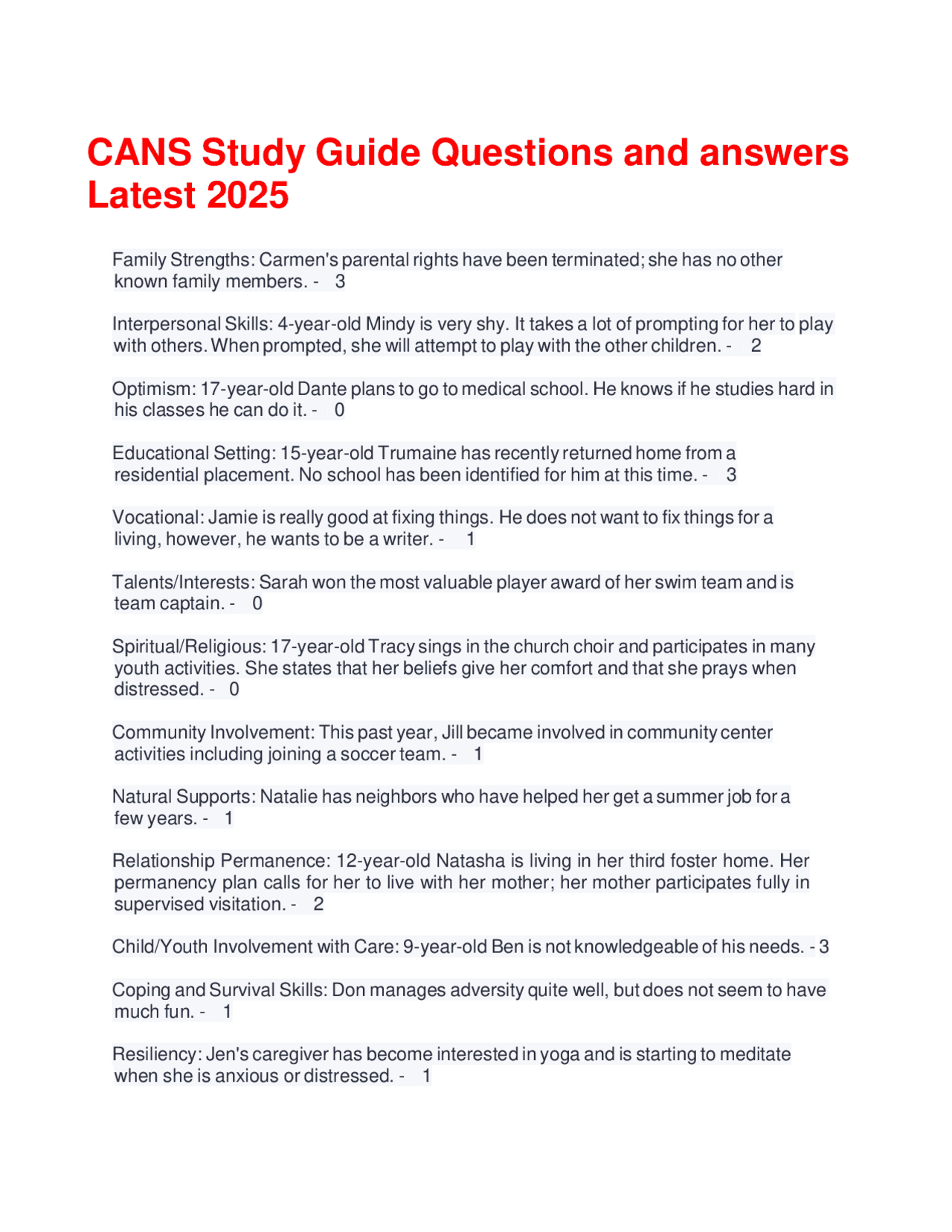 CANS Study Guide: Questions and Answers for Social Work Practice ...