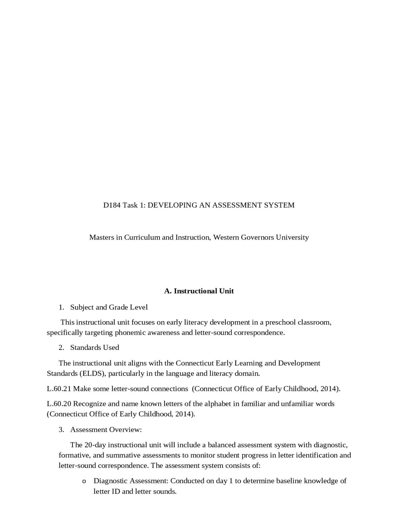 D184 Task 1: DEVELOPING AN ASSESSMENT SYSTEM Masters in | Thesis ...