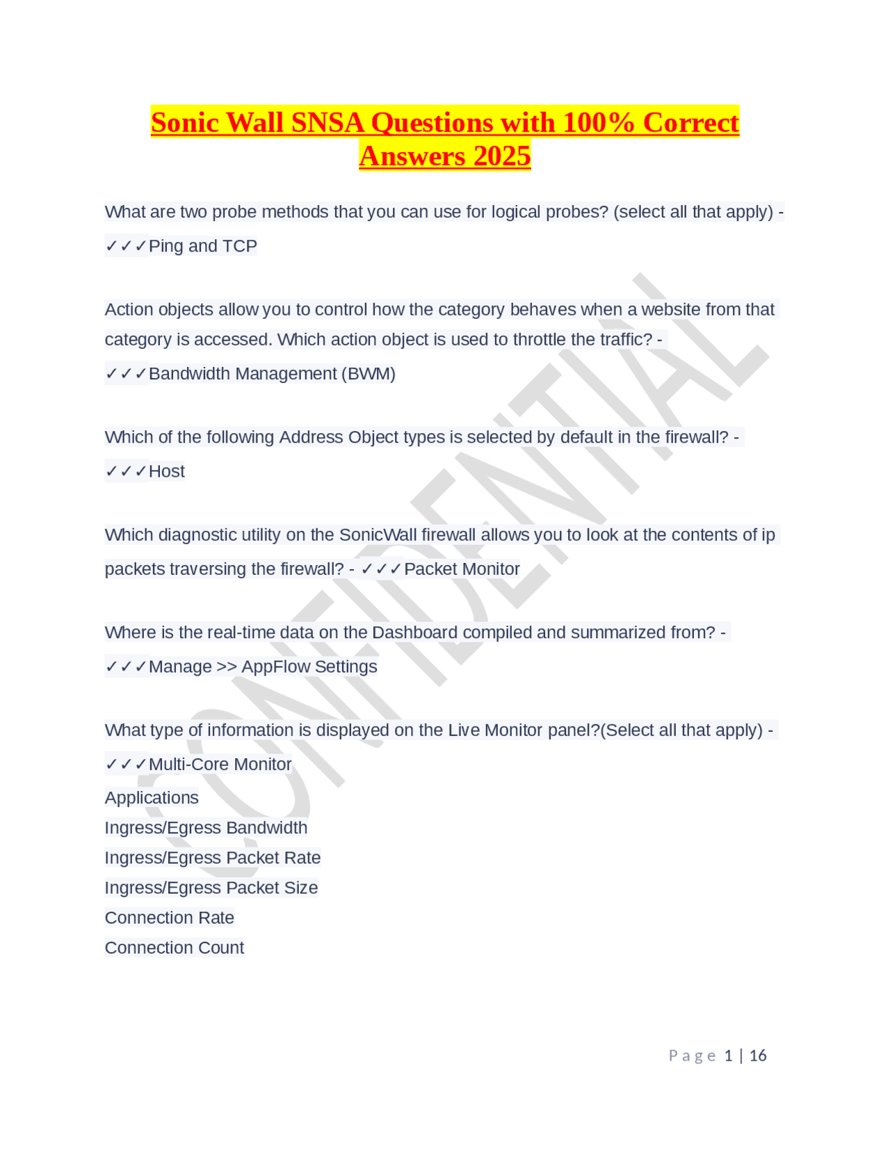 Sonic Wall SNSA Questions with 100% Correct Answers 2025 | Exams ...