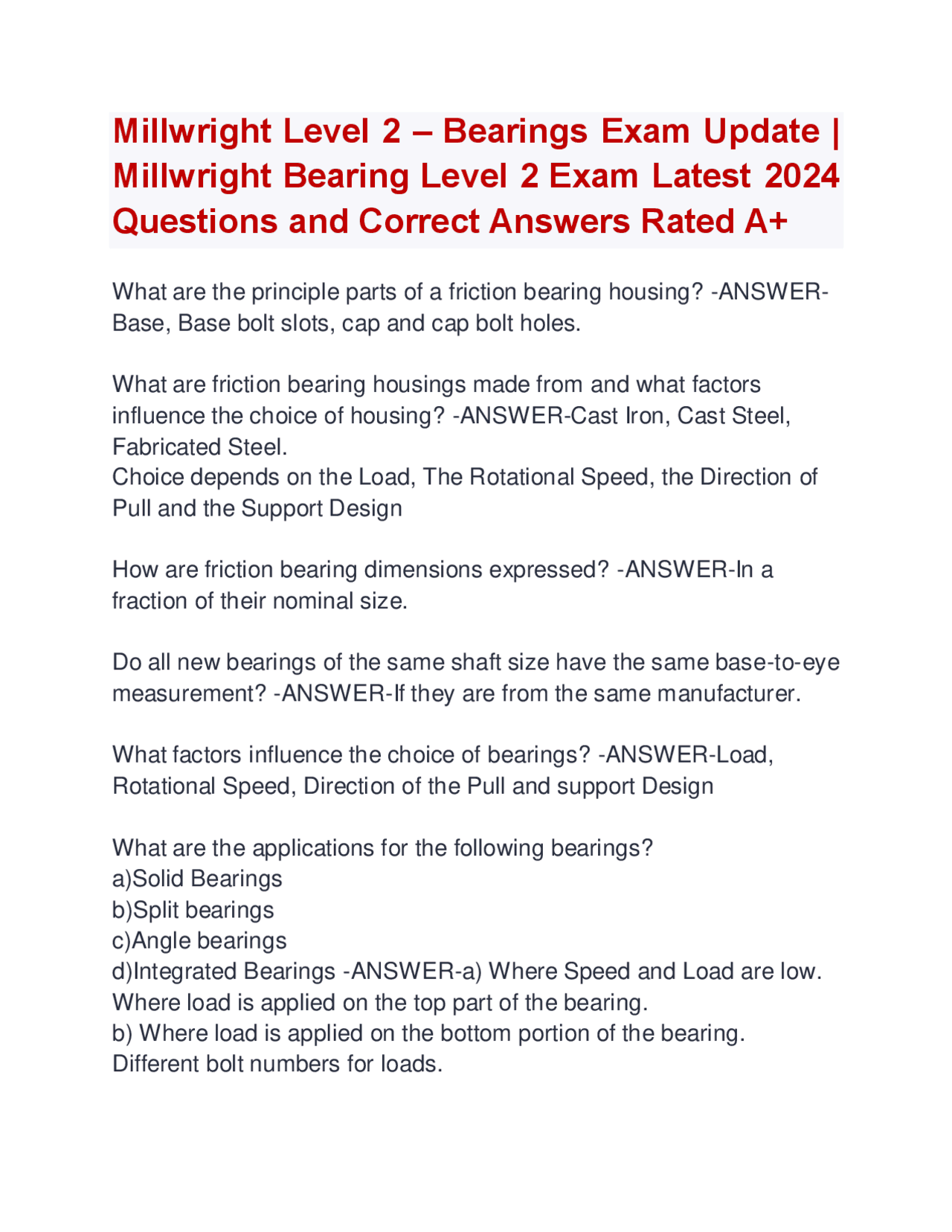 Millwright Level 2 – Bearings Exam Update | Millwright Bearing Level 2 ...