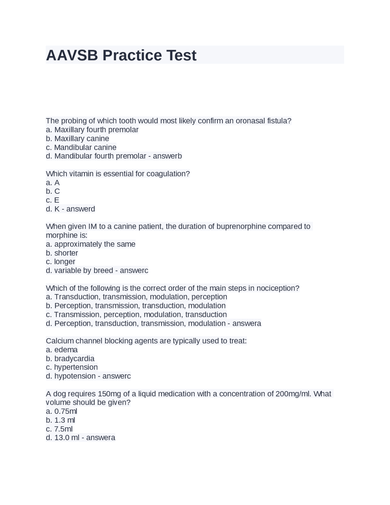 AAVSB Practice Test Questions and Answers Fully Solved | Exams Advanced ...