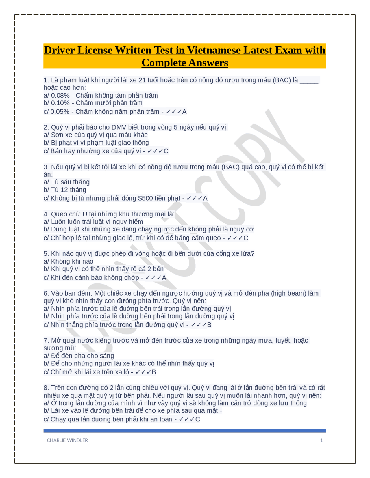 Driver License Written Test in Vietnamese Latest Exam with Complete ...
