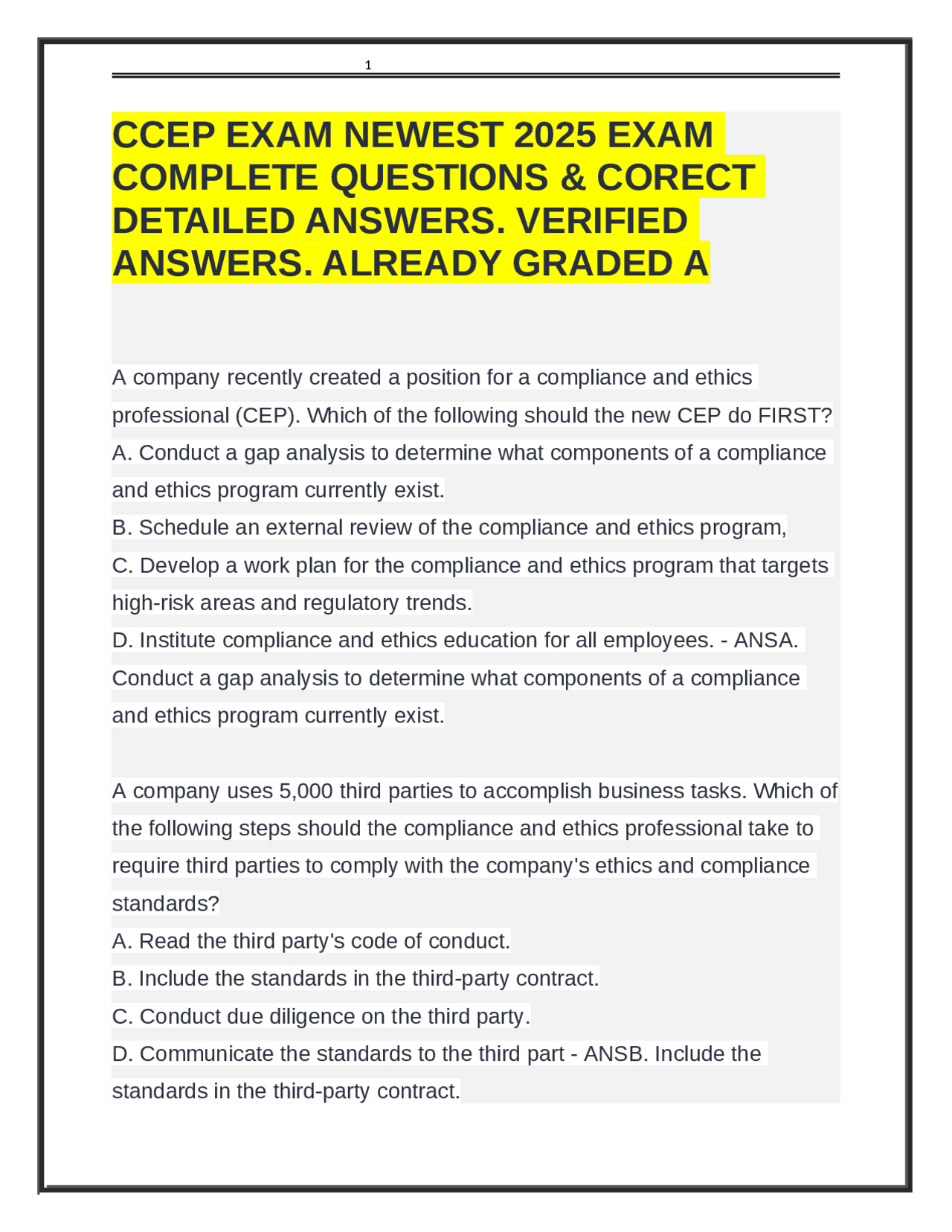 CCEP EXAM NEWEST 2025 EXAM COMPLETE QUESTIONS & CORECT DETAILED ANSWERS ...