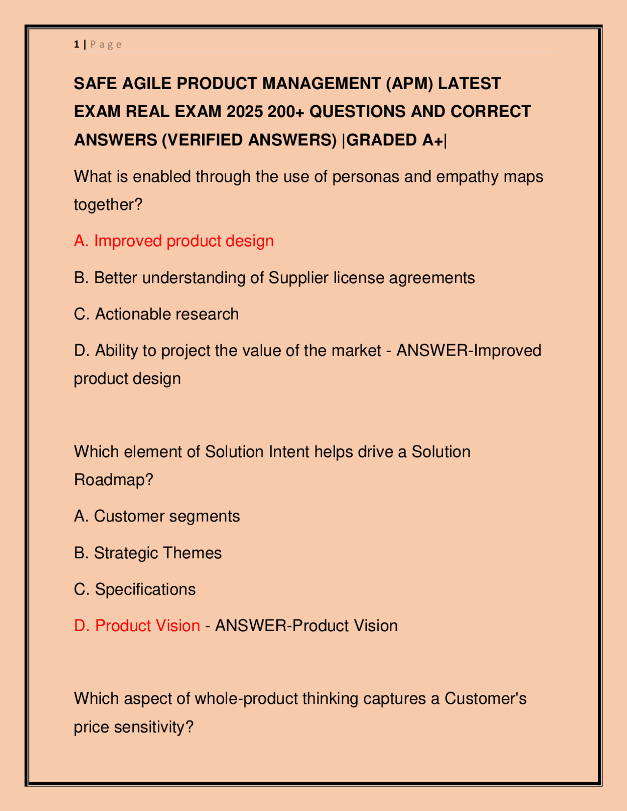 SAFE AGILE PRODUCT MANAGEMENT (APM) LATEST EXAM REAL EXAM 2025 200 ...