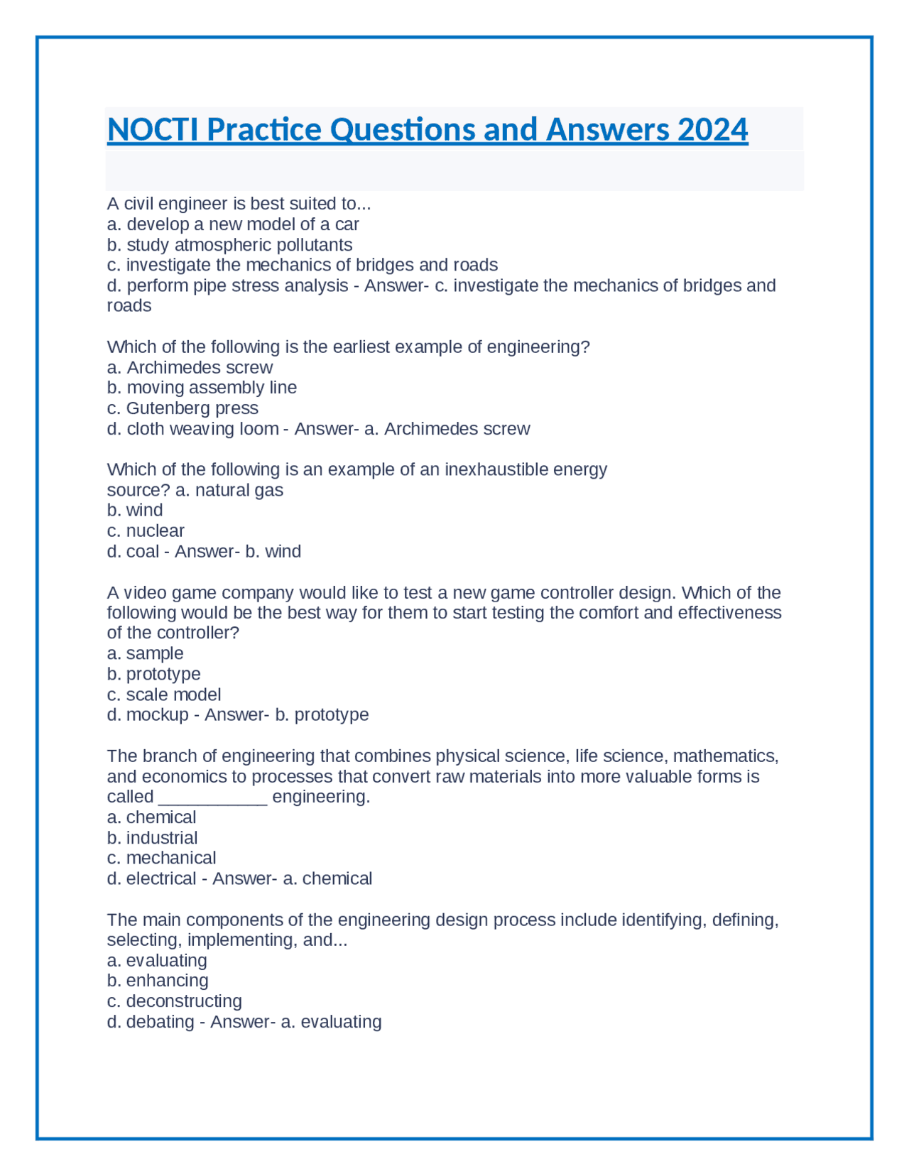 NOCTI Practice Questions and Answers 2024 for Civil Engineering ...