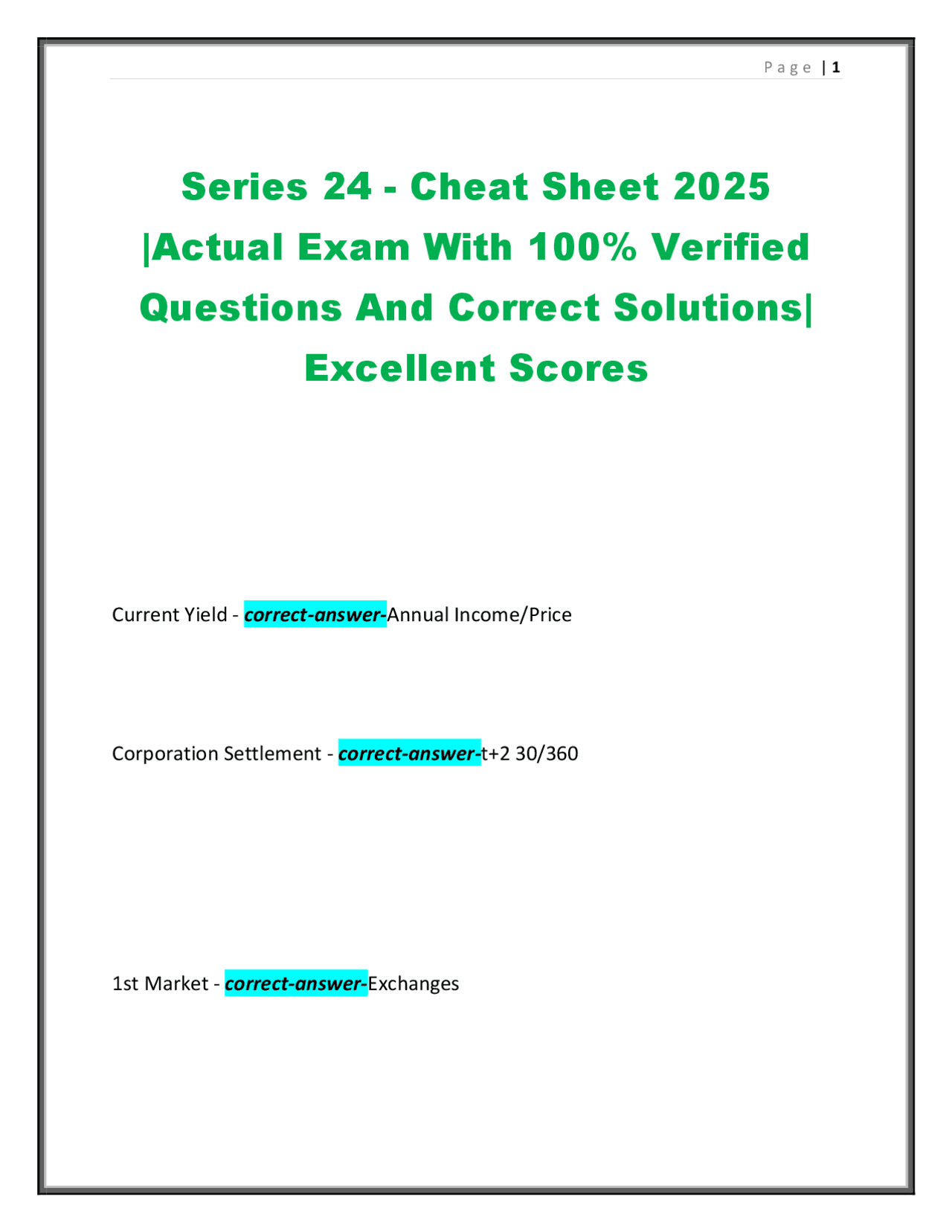 Series 24 - Cheat Sheet 2025 |Actual Exam With 100% Verified Questions ...