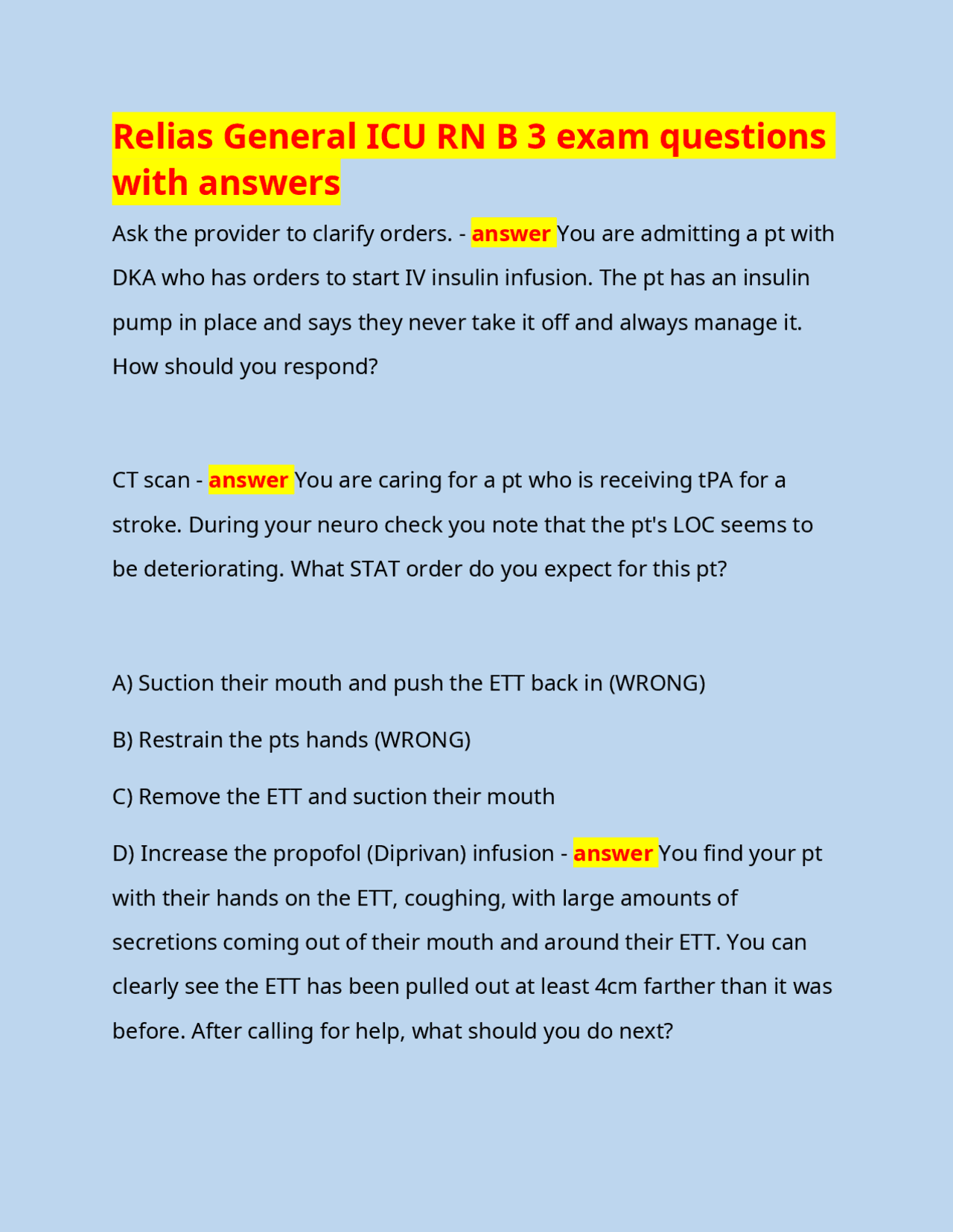 Relias General ICU RN B 3 exam questions with answers | Exams Nursing ...