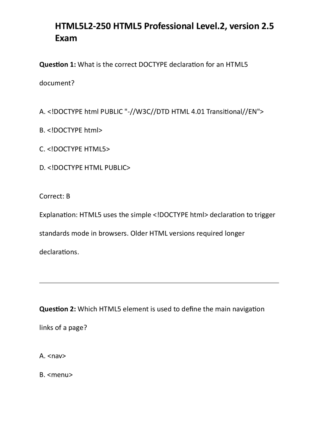 HTML5L2-250 HTML5 Professional Level.2, version 2.5 Exam | Exams Technology | Docsity