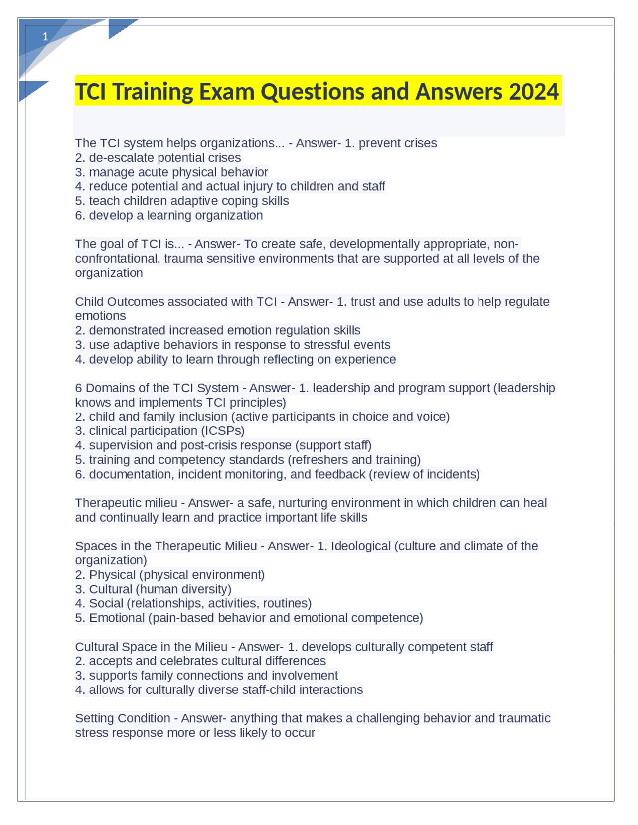 TCI Training Exam Questions and Answers 2024: A Comprehensive Guide ...