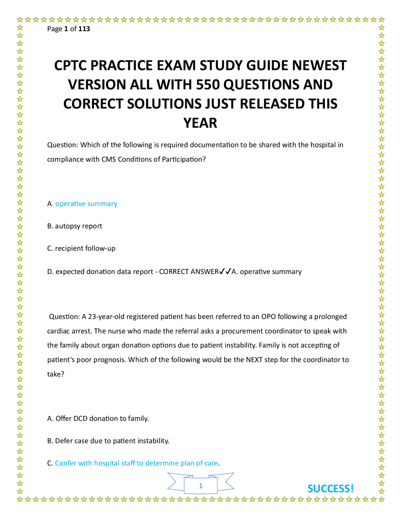 CPTC PRACTICE EXAM STUDY GUIDE NEWEST VERSION ALL WITH 550 QUESTIONS AND CORRECT SOLUTIONS ...