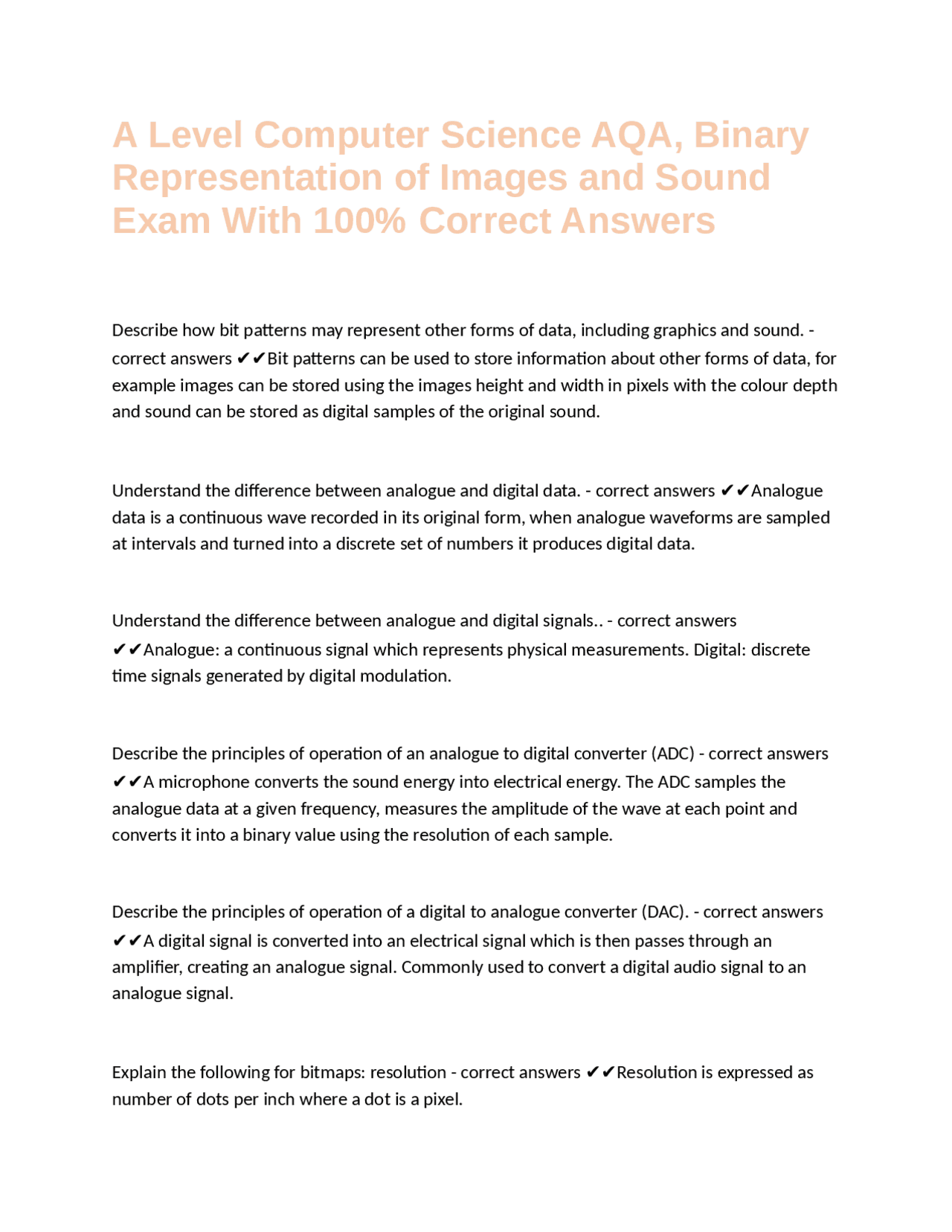 AQA A Level Computer Science: Binary Representation of Images and Sound ...