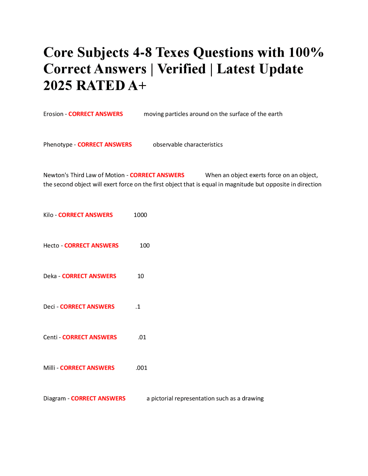 Core Subjects 4-8 Texes Questions with 100% Correct Answers | Verified ...