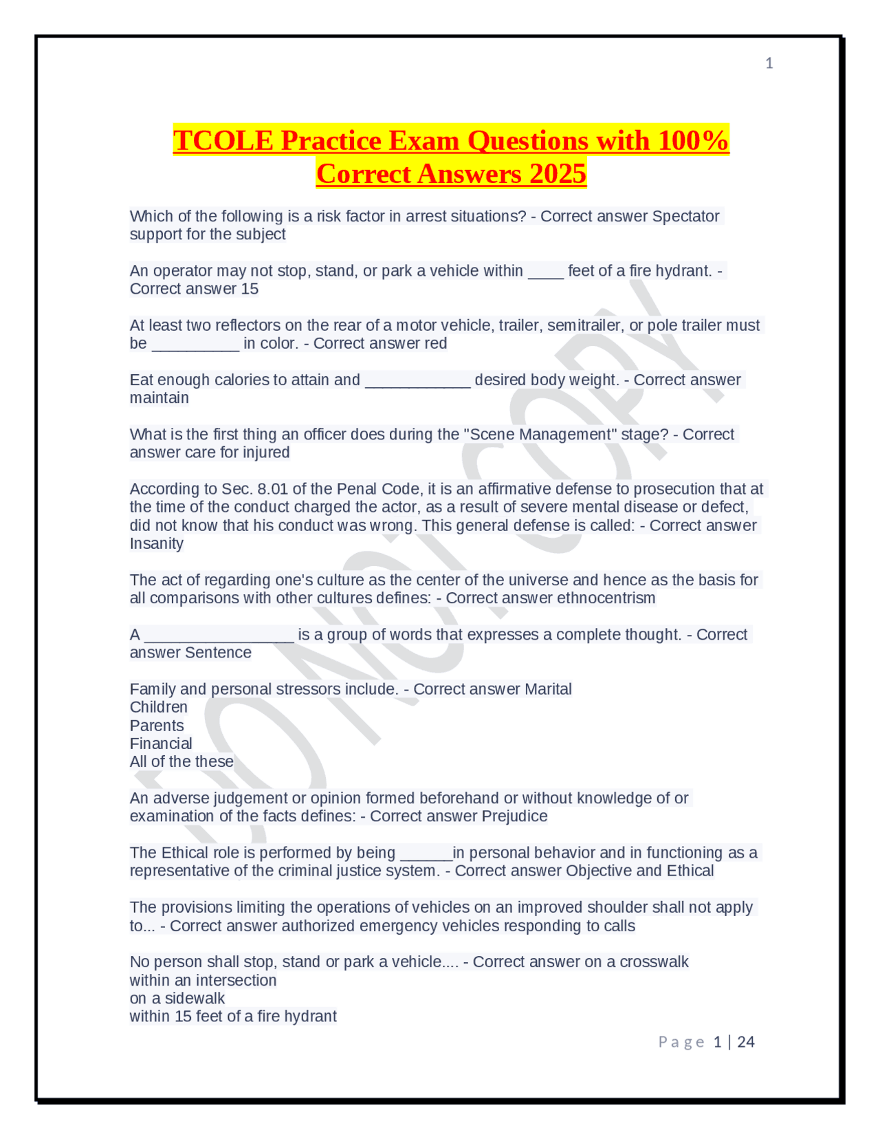 TCOLE Practice Exam Questions with 100% Correct Answers 2025 | Exams ...