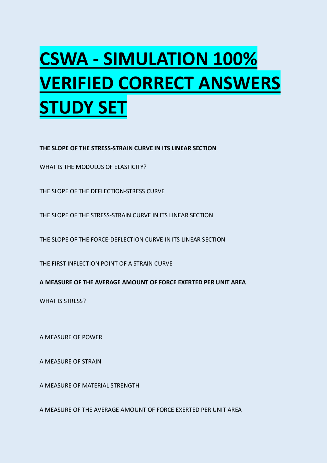 CSWA - SIMULATION 100% VERIFIED CORRECT ANSWERS STUDY SET | Exams ...